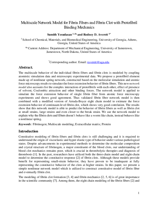 (PDF) Multiscale Network Model for Fibrin Fibers and Fibrin Clot with Protofibril Binding Mechanics
