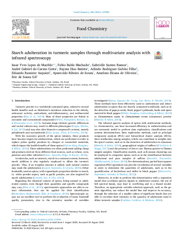 (PDF) Starch adulteration in turmeric samples through multivariate ...