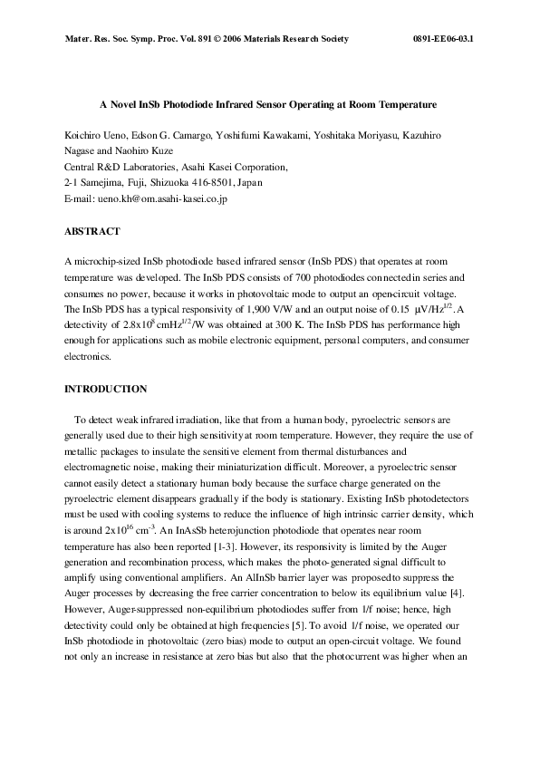 (PDF) A Novel InSb Photodiode Infrared Sensor Operating at Room ...