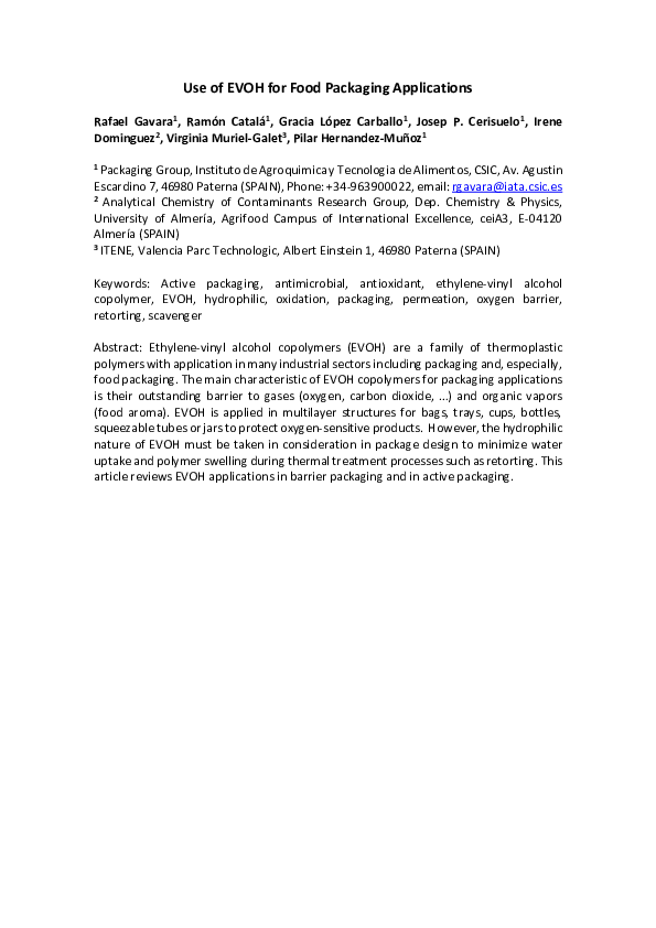 (PDF) Use of EVOH for Food Packaging Applications