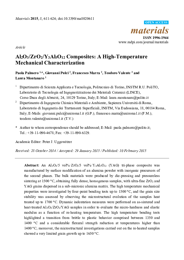 (PDF) Al2O3/ZrO2/Y3Al5O12 Composites: A High-Temperature Mechanical ...