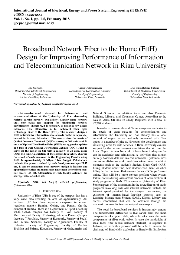 (PDF) Broadband Network Fiber to the Home (FttH) Design for Improving ...