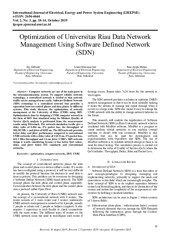 (PDF) Optimizing UNRI Network Management with SDN