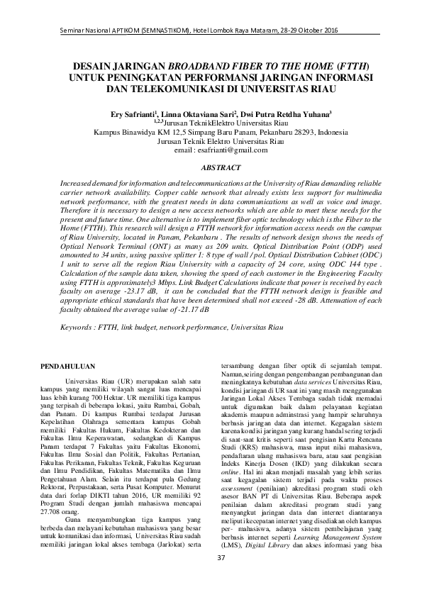 (PDF) Desain Jaringan Broadband Fiber to the Home (FTTH) Untuk ...