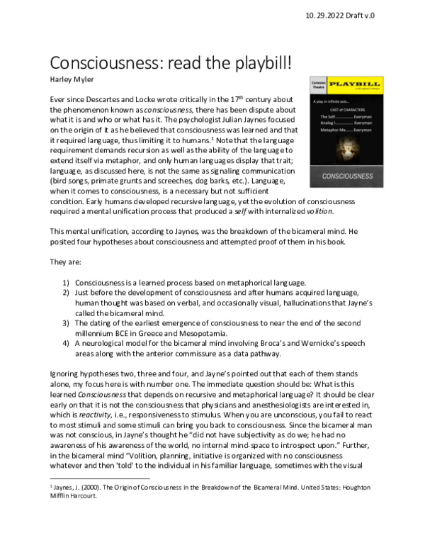 (PDF) Consciousness: read the playbill