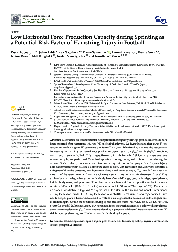 (PDF) Low Horizontal Force Production Capacity during Sprinting as a ...