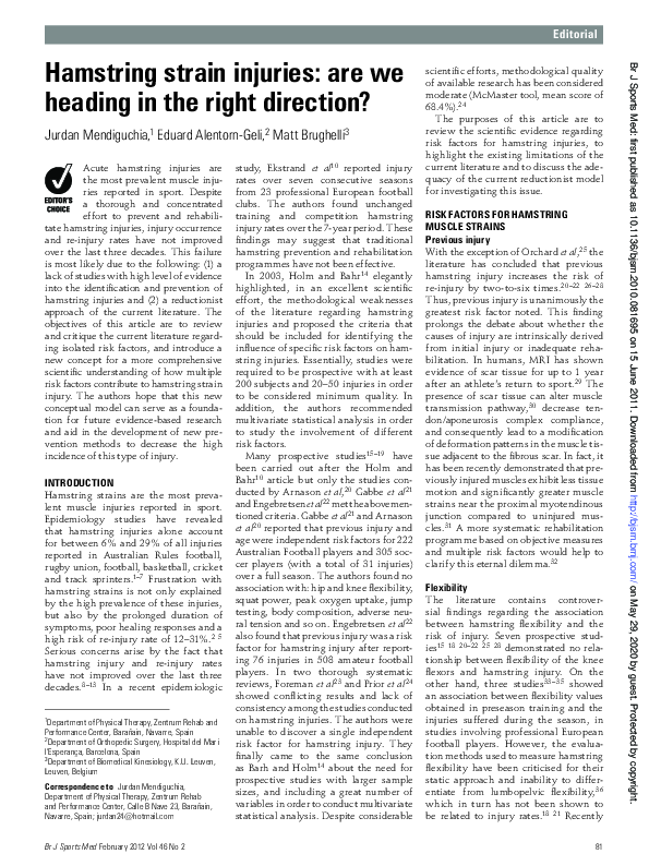(PDF) Hamstring strain injuries: are we heading in the right direction?