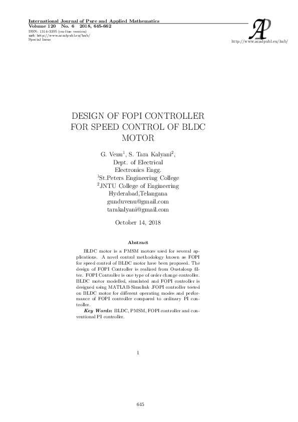 (PDF) Design of Fopi Controller for Speed Control of BLDC Motor | G ...