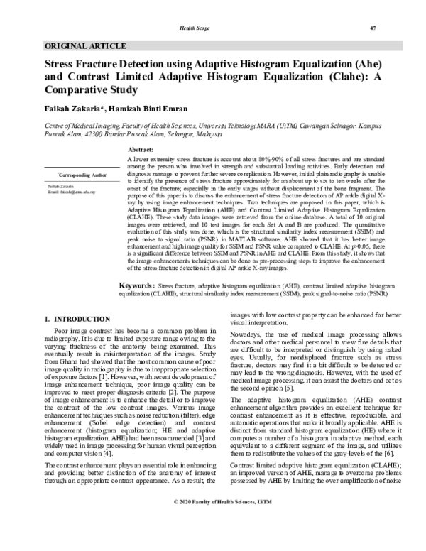 Pdf Stress Fracture Detection Using Adaptive Histogram Equalization