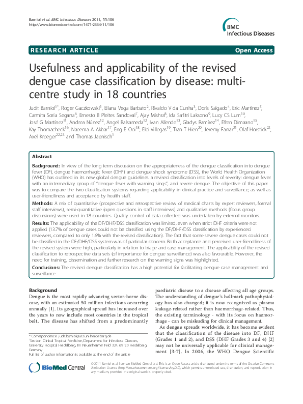 (PDF) Usefulness and applicability of the revised dengue case ...