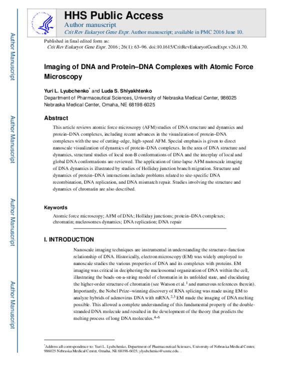 (PDF) Imaging of DNA and Protein-DNA Complexes with Atomic Force Microscopy
