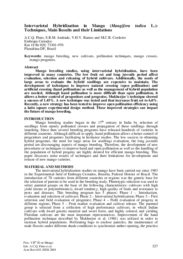 (PDF) Intervarietal Hybridization in Mango (Mangifera Indica L ...