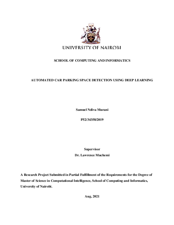 Pdf School Of Computing And Informatics Automated Car Parking Space Detection Using Deep Learning