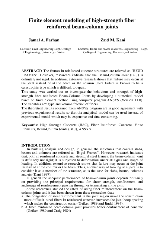 Pdf Finite Element Modeling Of High Strength Fiber Reinforced Beam