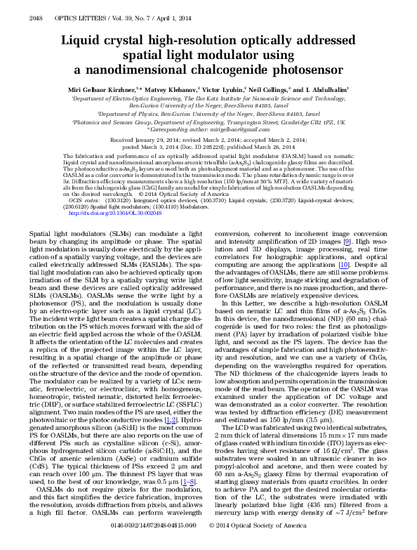 Liquid crystal high-resolution optically addressed spatial light ...
