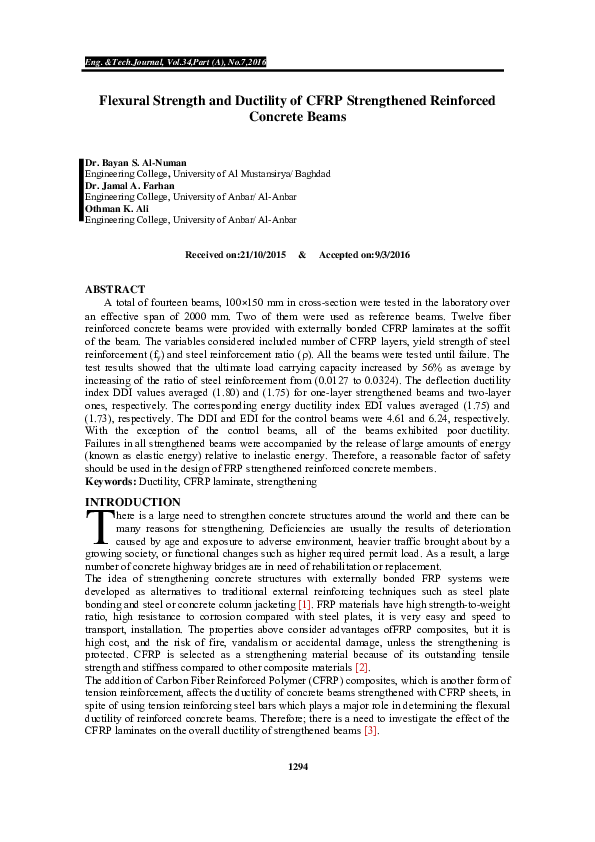 Pdf Flexural Strength And Ductility Of Cfrp Strengthened Reinforced
