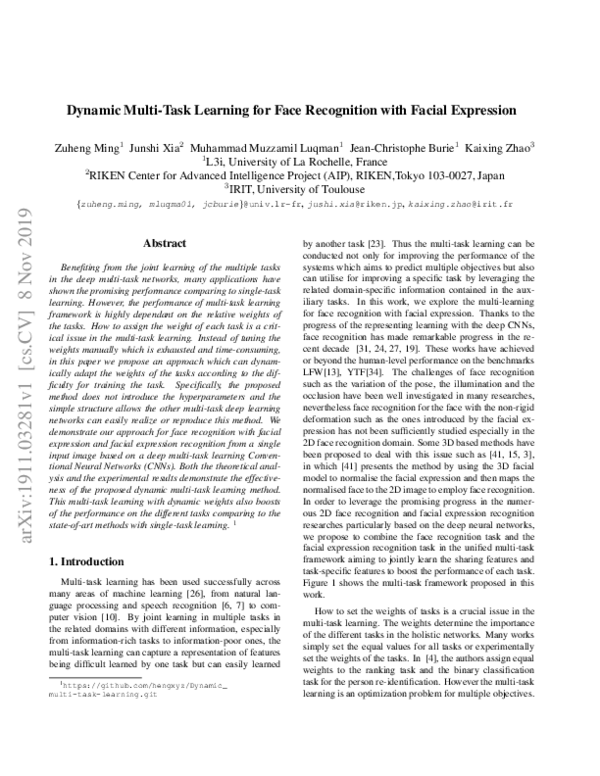 (PDF) Dynamic Multi-Task Learning for Face Recognition with Facial Expression