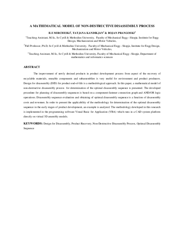 (PDF) A Mathematical Model of Non-Destructive Disassembly Process