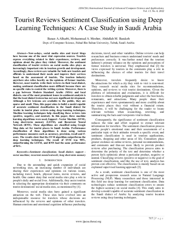 (PDF) Tourist Reviews Sentiment Classification using Deep Learning Techniques: A Case Study in ...