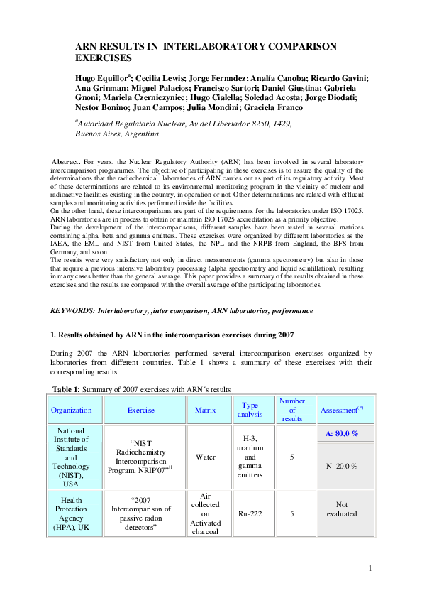 (PDF) Arn Results in Interlaboratory Comparison Exercises | Ana Grinman - Academia.edu