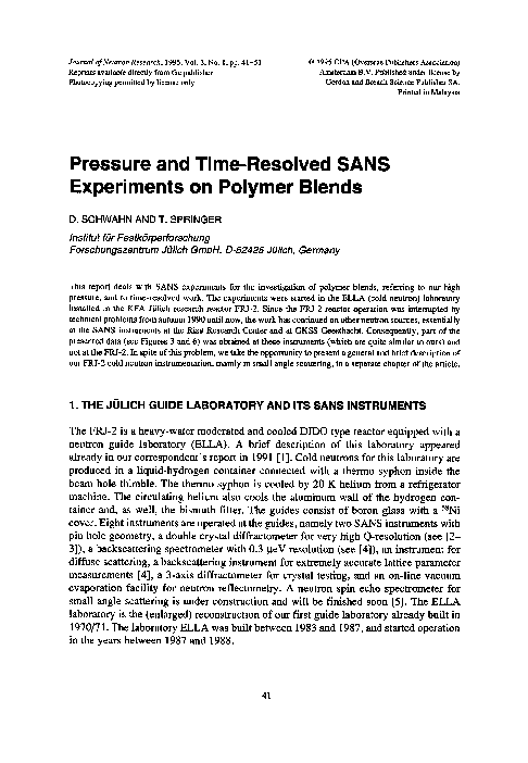 (PDF) Pressure and time-resolved SANS experiments on polymer blends