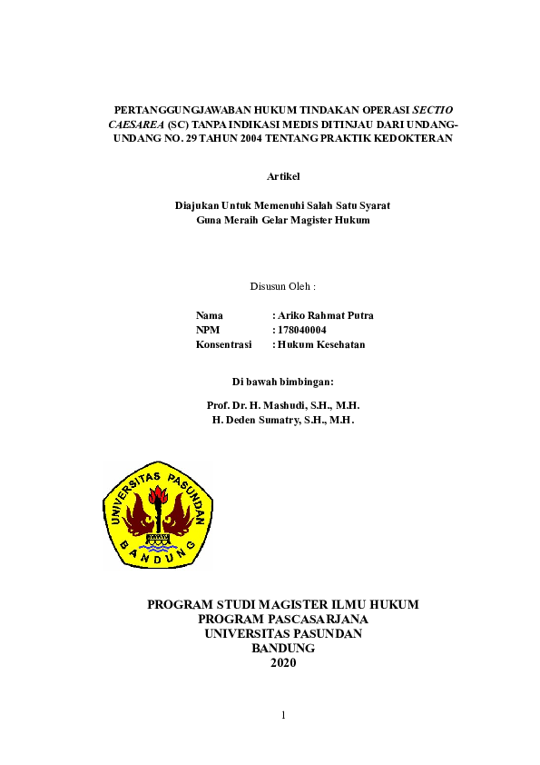 Pertanggungjawaban Hukum Tindakan Operasi Sectio Caesarea (SC) Tanpa ...