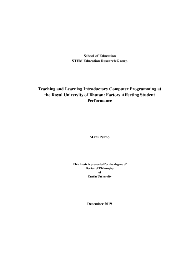 (PDF) Teaching and Learning Introductory Computer Programming at the Royal University of Bhutan ...