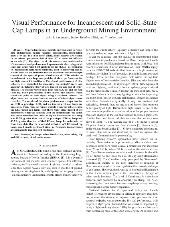 (PDF) Visual Performance for Incandescent and Solid-State Cap Lamps in ...