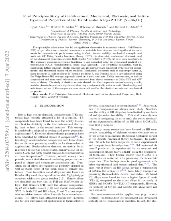 (PDF) First Principles Study of the Structural, Mechanical, Electronic, and Lattice Dynamical ...