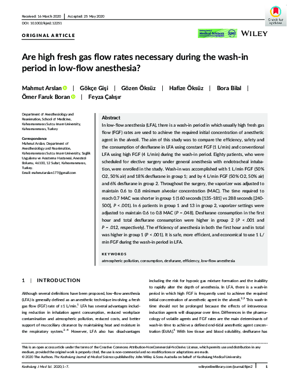 (PDF) Are high fresh gas flow rates necessary during the wash‐in period ...
