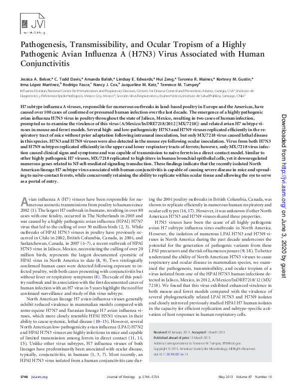 (PDF) Pathogenesis, Transmissibility, and Ocular Tropism of a Highly ...