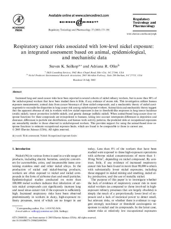 (PDF) Respiratory cancer risks associated with low-level nickel ...