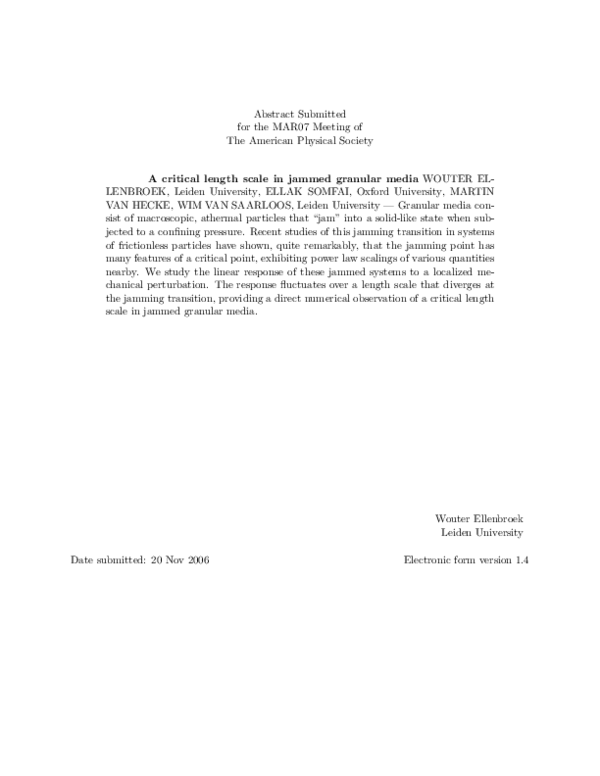 (PDF) A critical length scale in jammed granular media