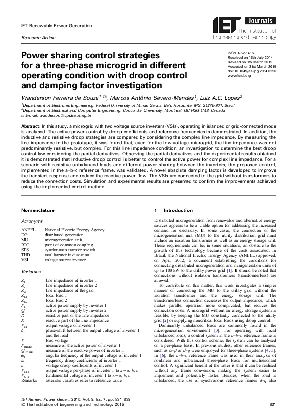 Pdf Power Sharing Control Strategies For A Three‐phase Microgrid In Different Operating