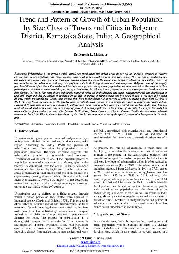(PDF) Trend and Pattern of Growth of Urban Population by Size Class of Towns and Cities in ...