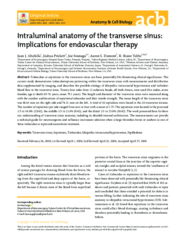 (PDF) Intraluminal anatomy of the transverse sinus: implications for ...