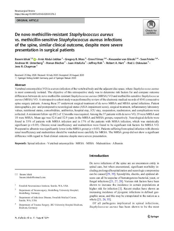 (PDF) De novo methicillin-resistant Staphylococcus aureus vs. methicillin-sensitive ...