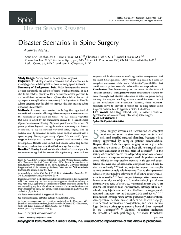 (PDF) Disaster Scenarios in Spine Surgery