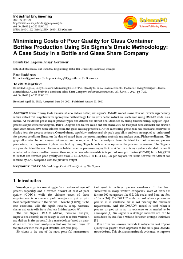 (PDF) Minimizing Costs of Poor Quality for Glass Container Bottles ...