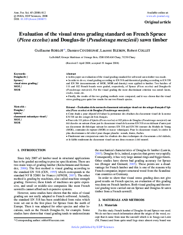 (PDF) Evaluation of the visual stress grading standard on French Spruce ...