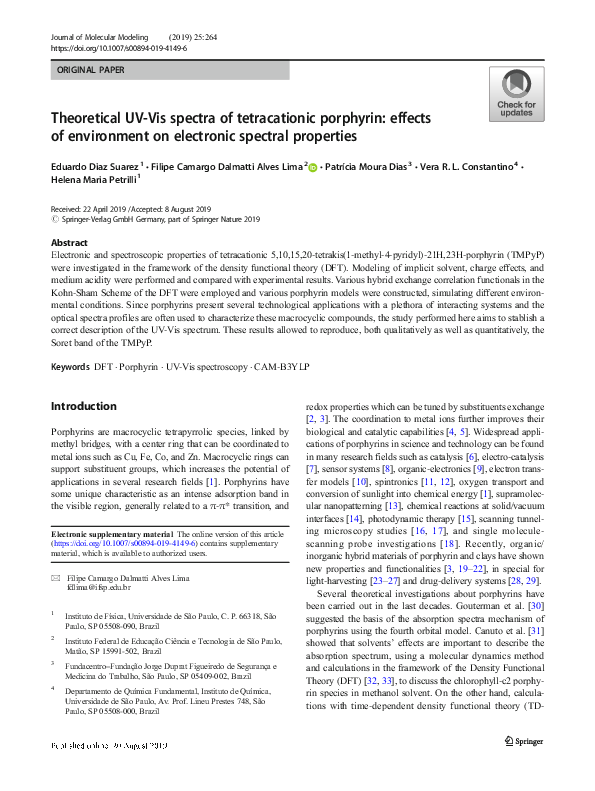 (PDF) Theoretical UV-Vis spectra of tetracationic porphyrin: effects of ...