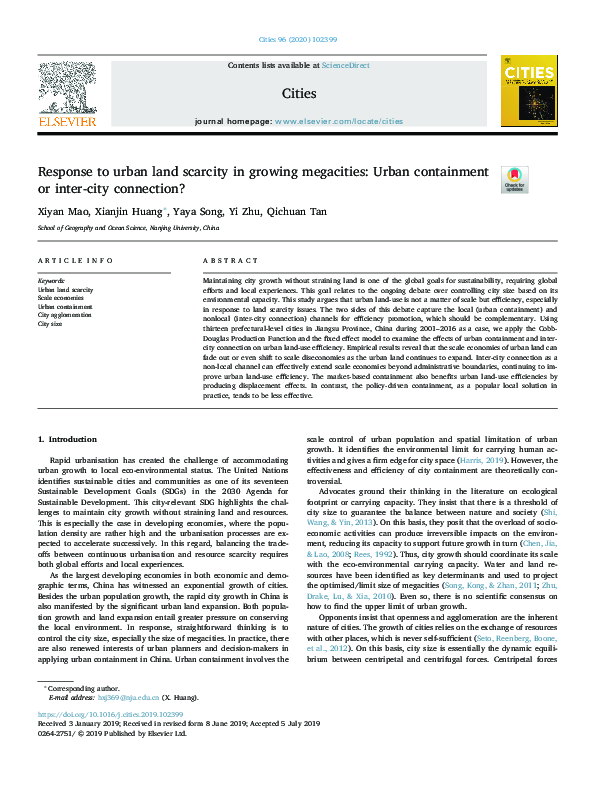 (PDF) Response to urban land scarcity in growing megacities: Urban ...
