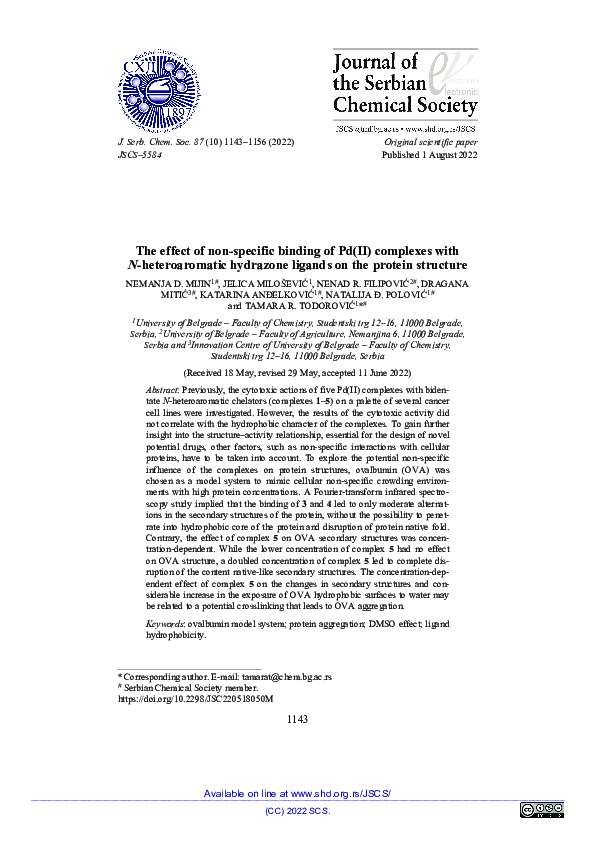 (PDF) The effect of non-specific binding of Pd(II) complexes with N-heteroaromatic hydrazone ...