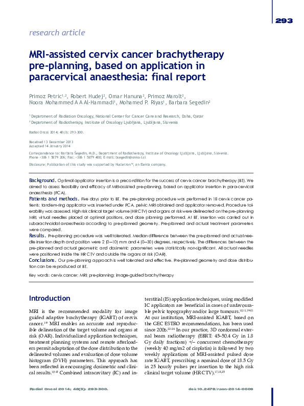 (PDF) MRI-assisted cervix cancer brachytherapy pre-planning, based on ...