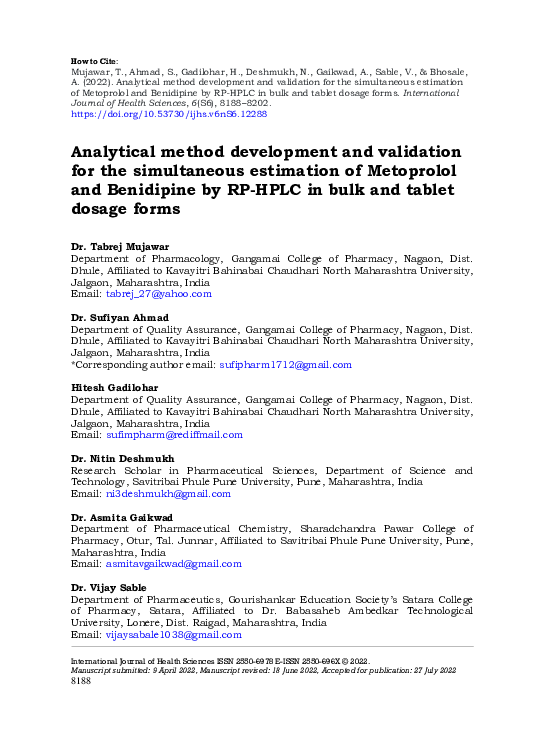 (PDF) Analytical method development and validation for the simultaneous estimation of Metoprolol ...