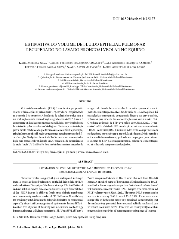 (PDF) Estimativa Do Volume De Fluido Epitelial Pulmonar Recuperado No ...
