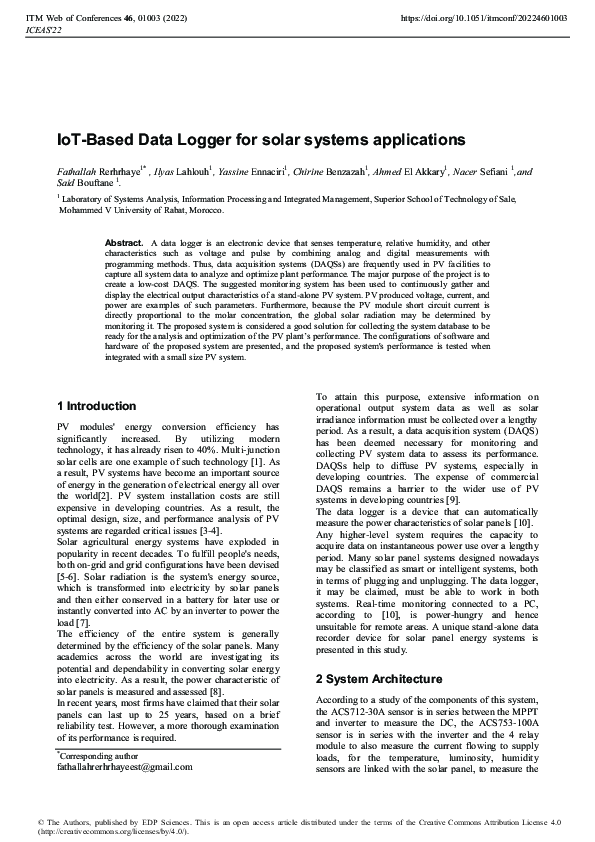 Pdf Iot Based Data Logger For Solar Systems Applications