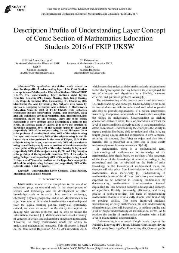 (PDF) Description Profile of Understanding Layer Concept of Conic ...