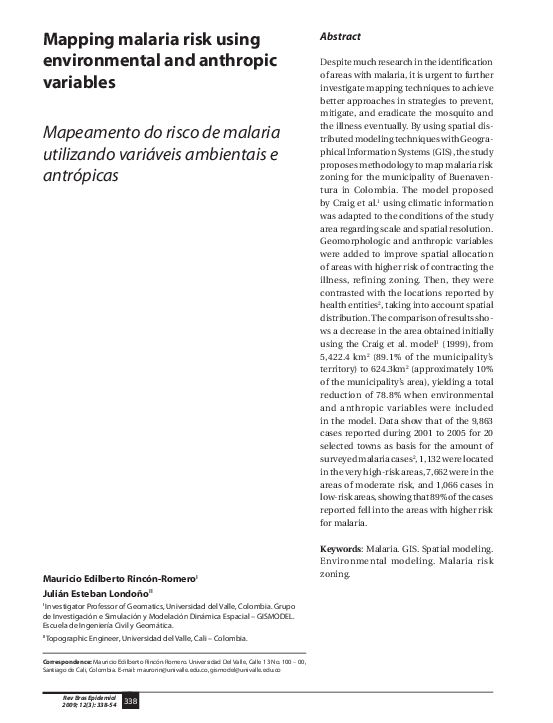 (PDF) Mapping malaria risk using environmental and anthropic variables