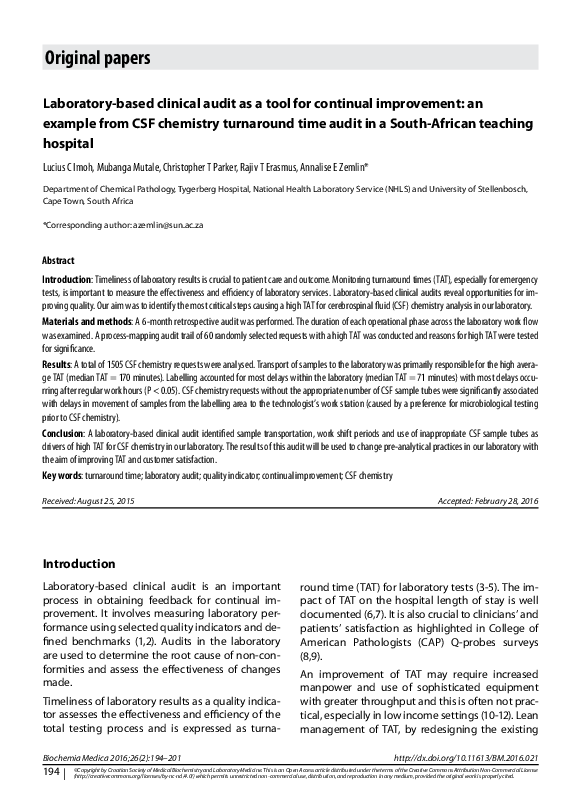 (PDF) Laboratory-based clinical audit as a tool for continual ...